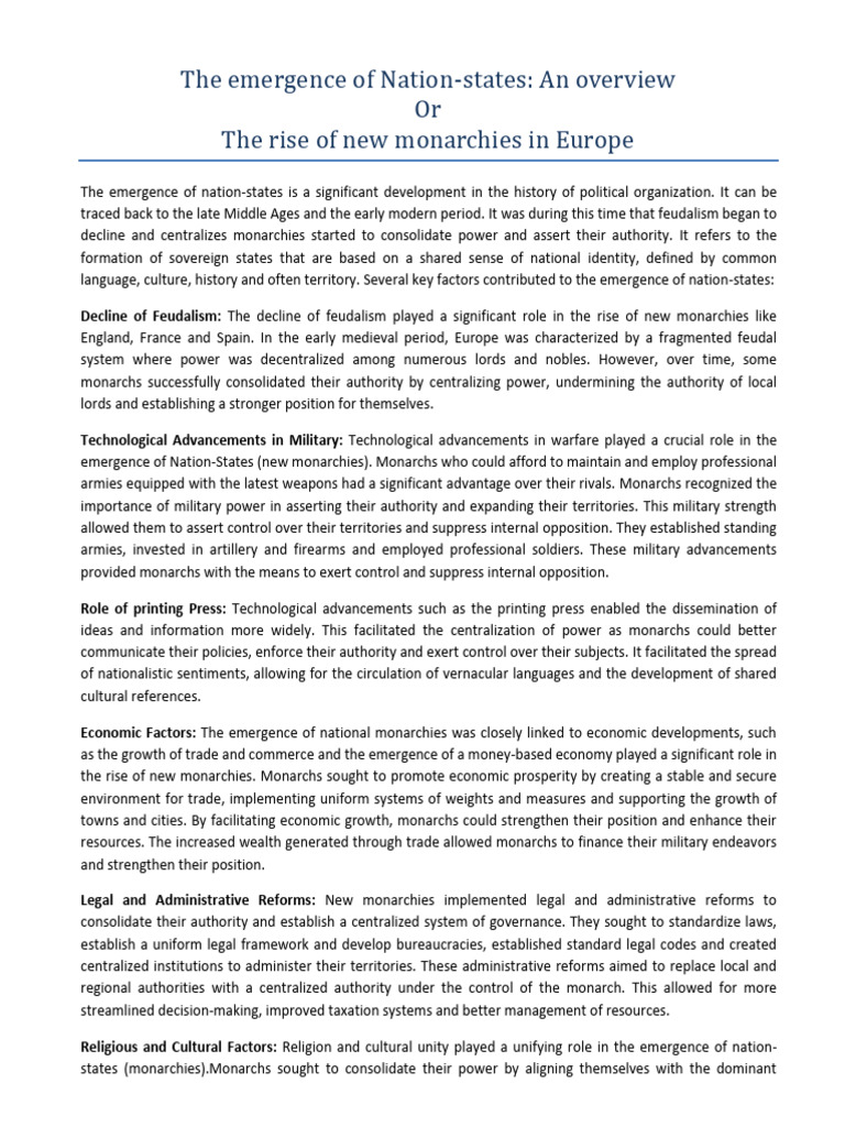 The emergence of Nation-states An overview | PDF