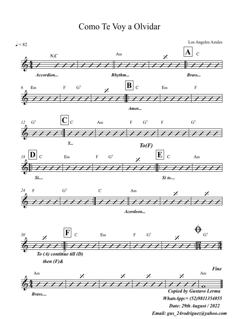 Como Te Voy A Olvidar For Feria de San Fco 2024 Armony - Full Score | PDF