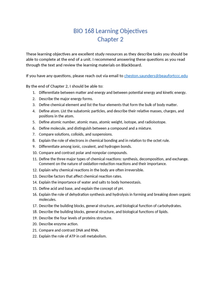 168 Chapter 2 Learning Objectives F24 | PDF