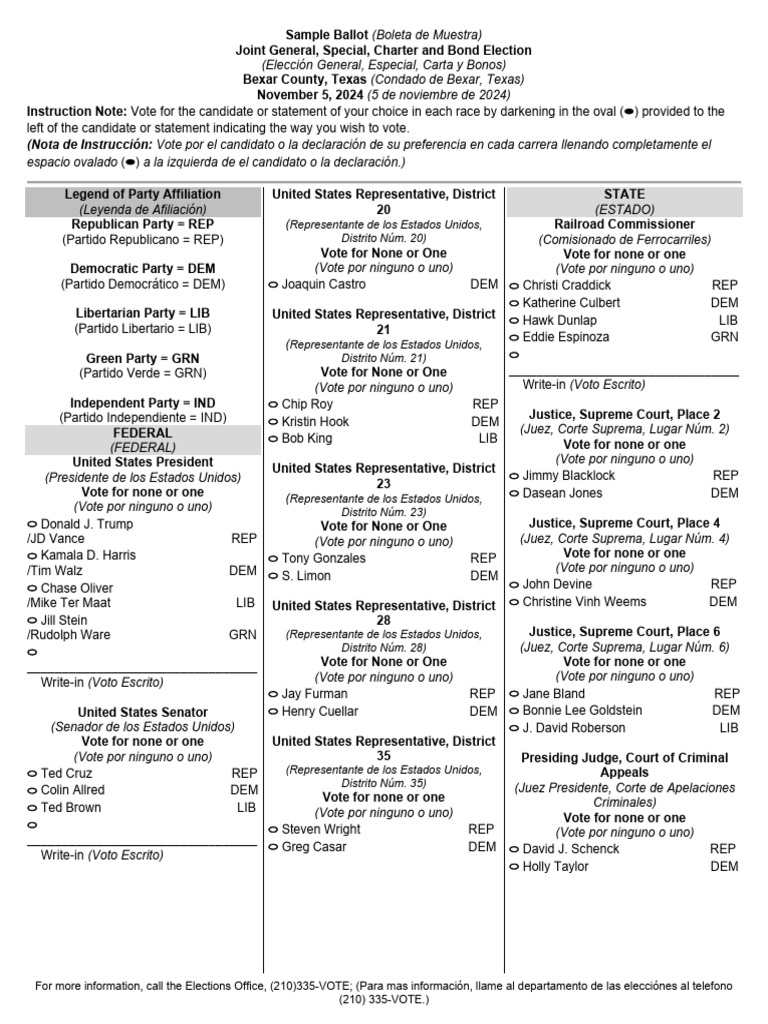 Election 2024 Sample Ballot | PDF | Government
