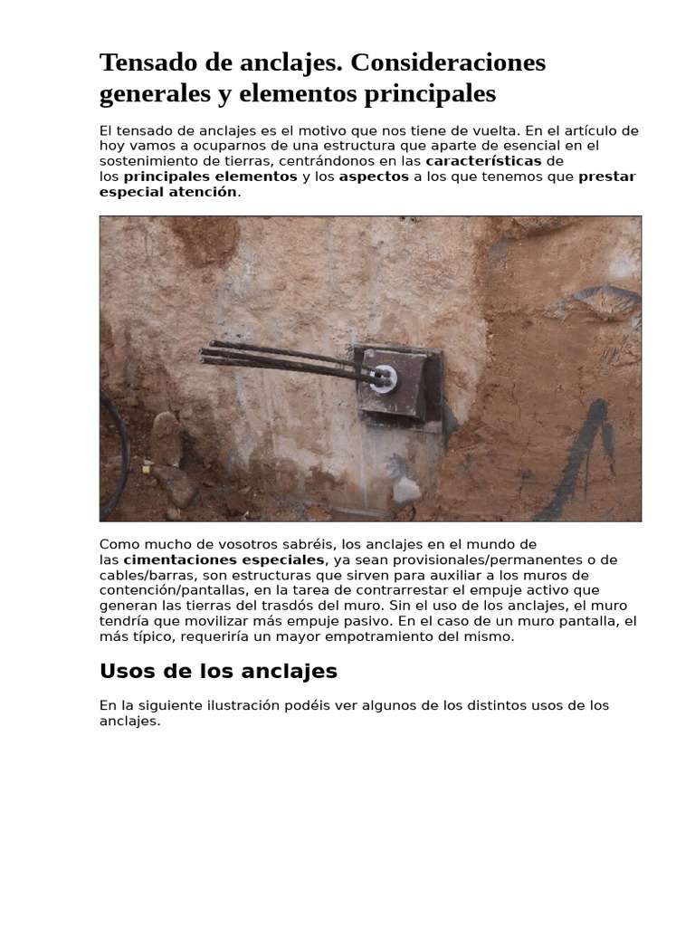 Tensado de Anclajes en Muros Pantalla | PDF | Fuerza | Ciencia y ...