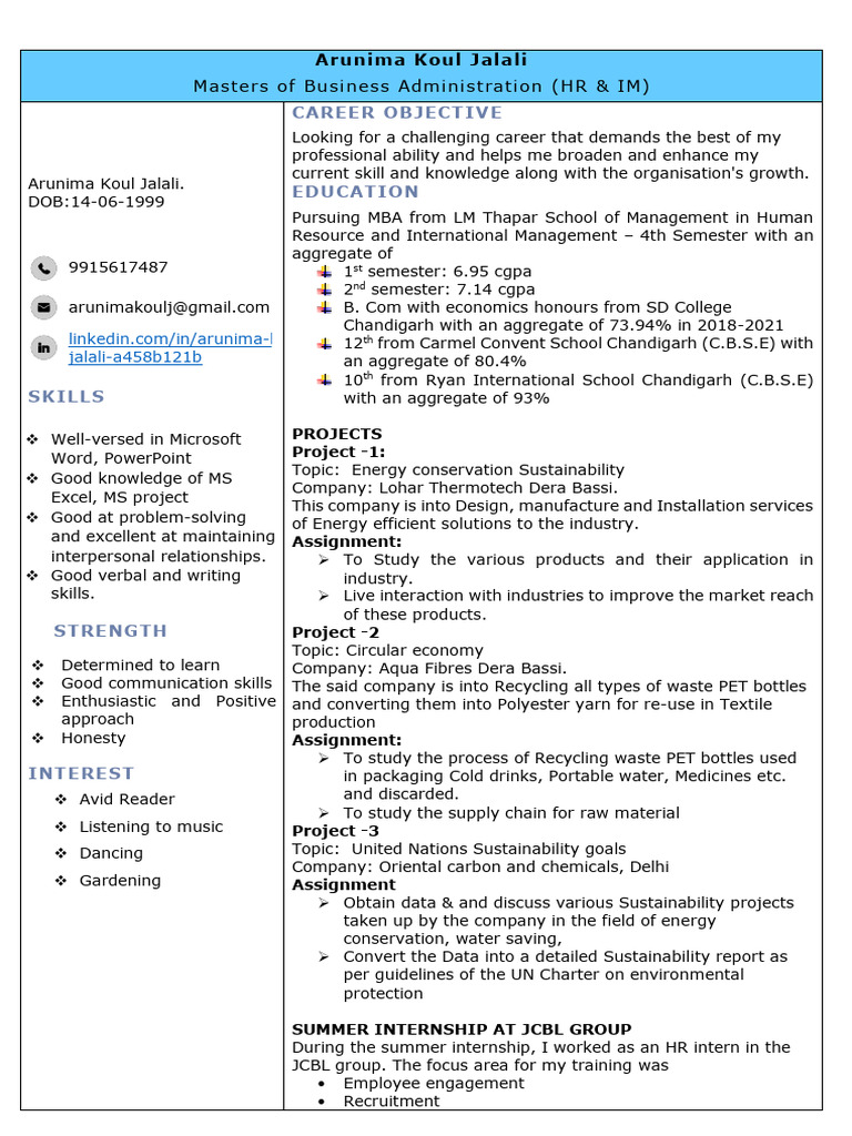 Arunima Koul Jalali RESUME PDF | PDF