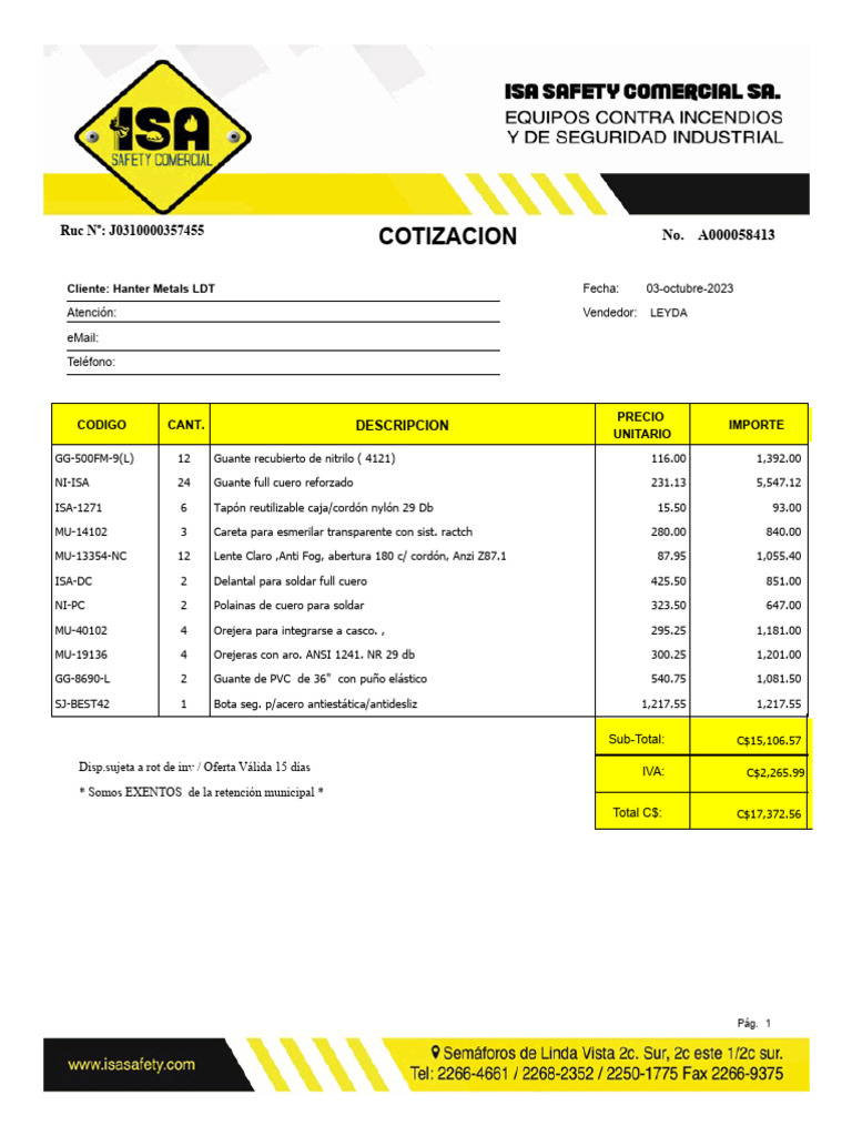 Cotizacion: Ruc Nº: J0310000357455 | PDF