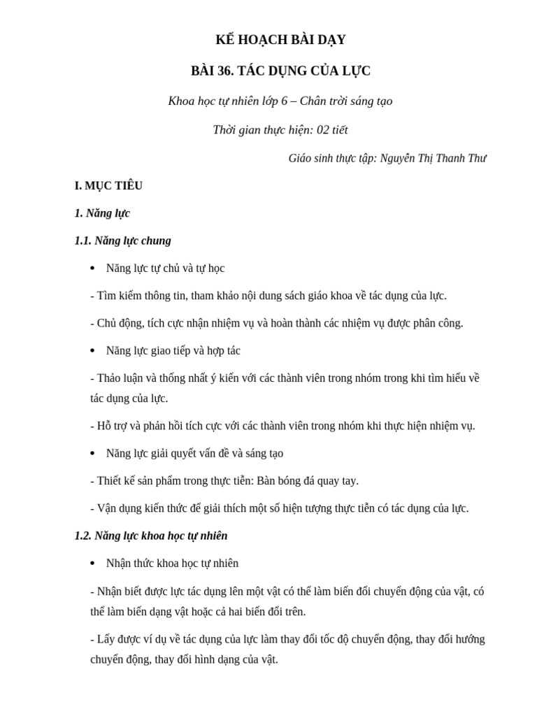 KHDH Tác Dụng Của Lực Tiết 1-2 | PDF