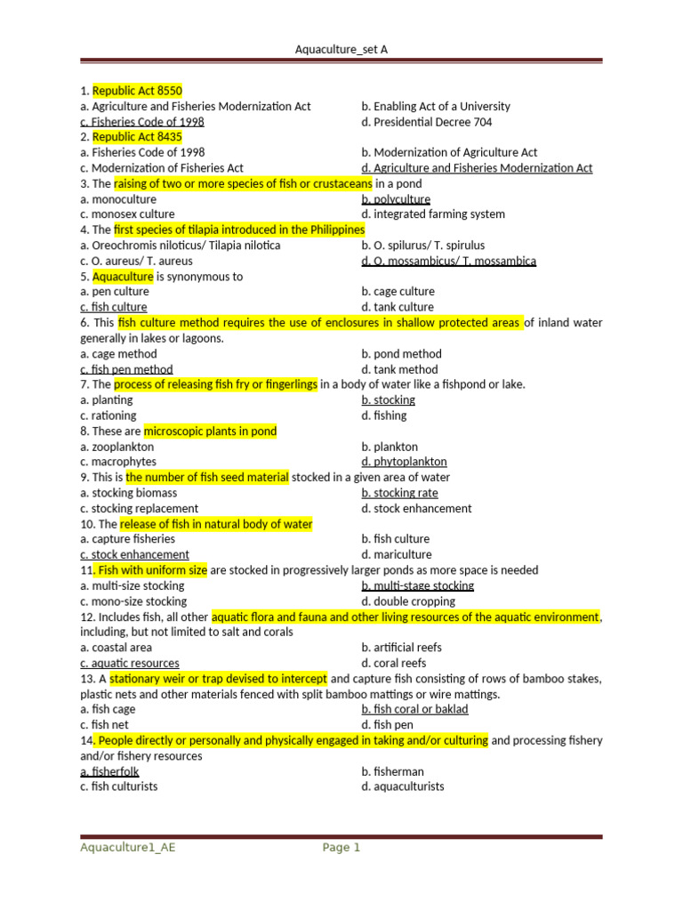 Aquaculture Set-A | PDF