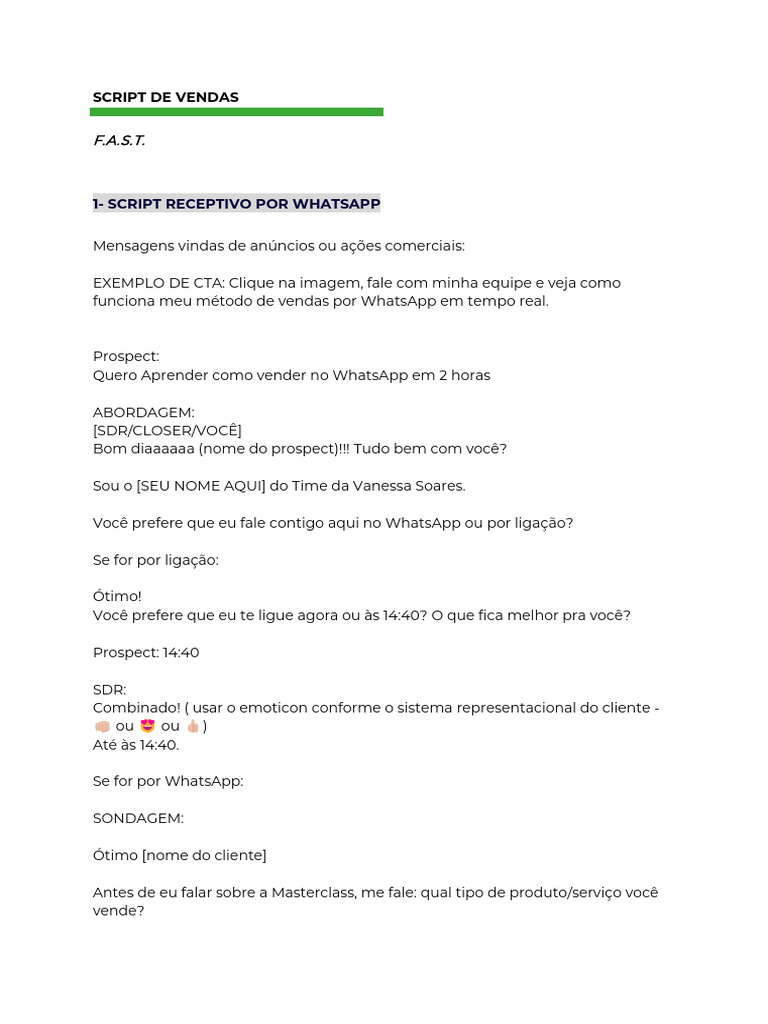 SCRIPTS DE VENDAS - Preenchivel | PDF