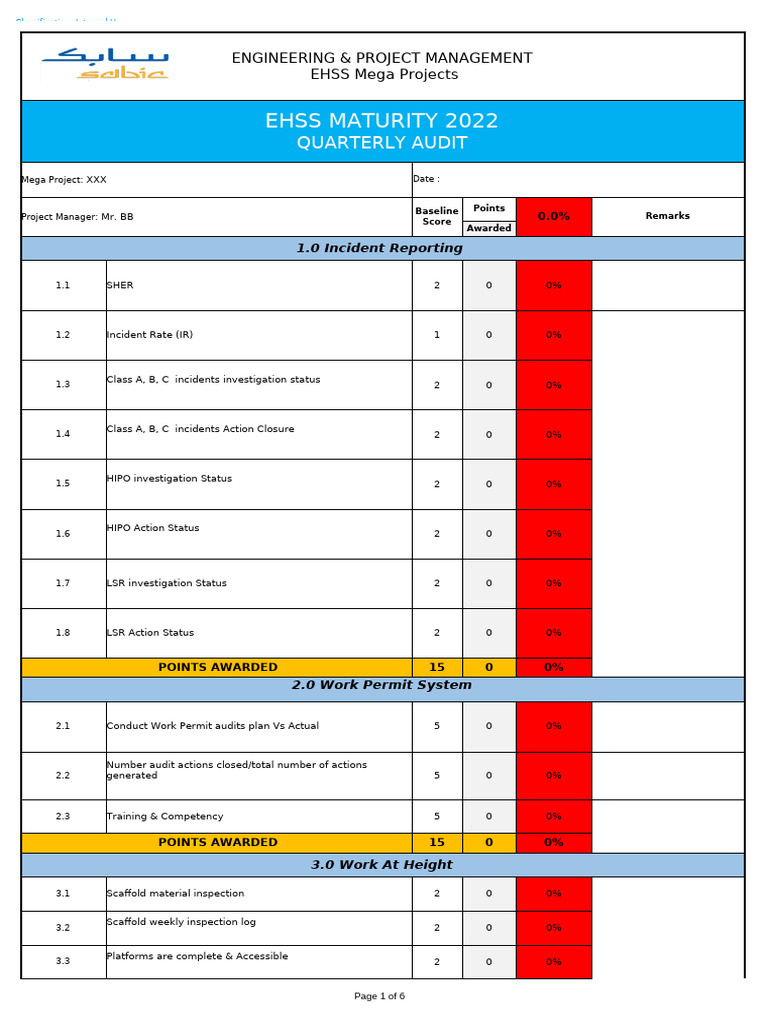 EHSS Maturity 2022 Worksheet (XXX) Q1 2022 | PDF
