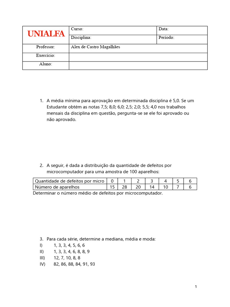 Exercício Aula 6 - Estatística 18.09 | PDF