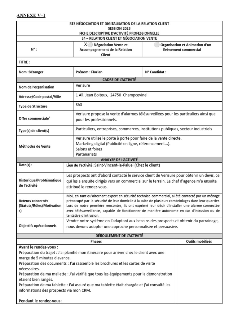 Fiche E4 Session 2023 | PDF