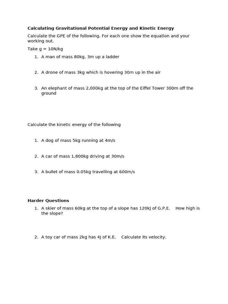 Calculating GPE KE | PDF