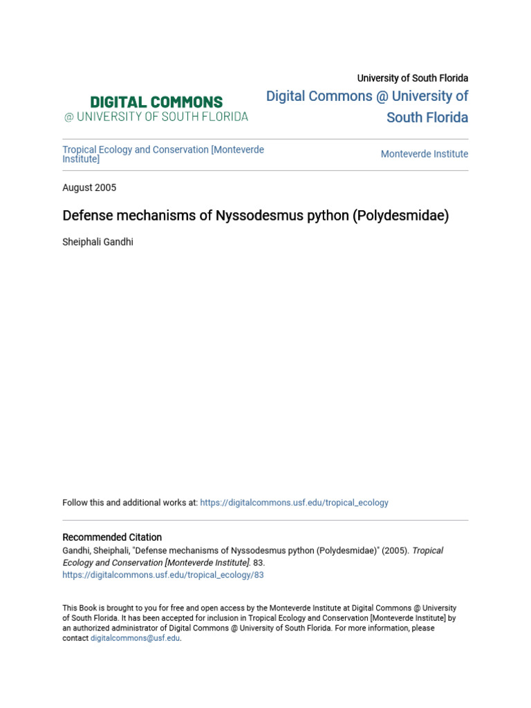 Defense Mechanisms of Nyssodesmus Python (Polydesmidae) | PDF