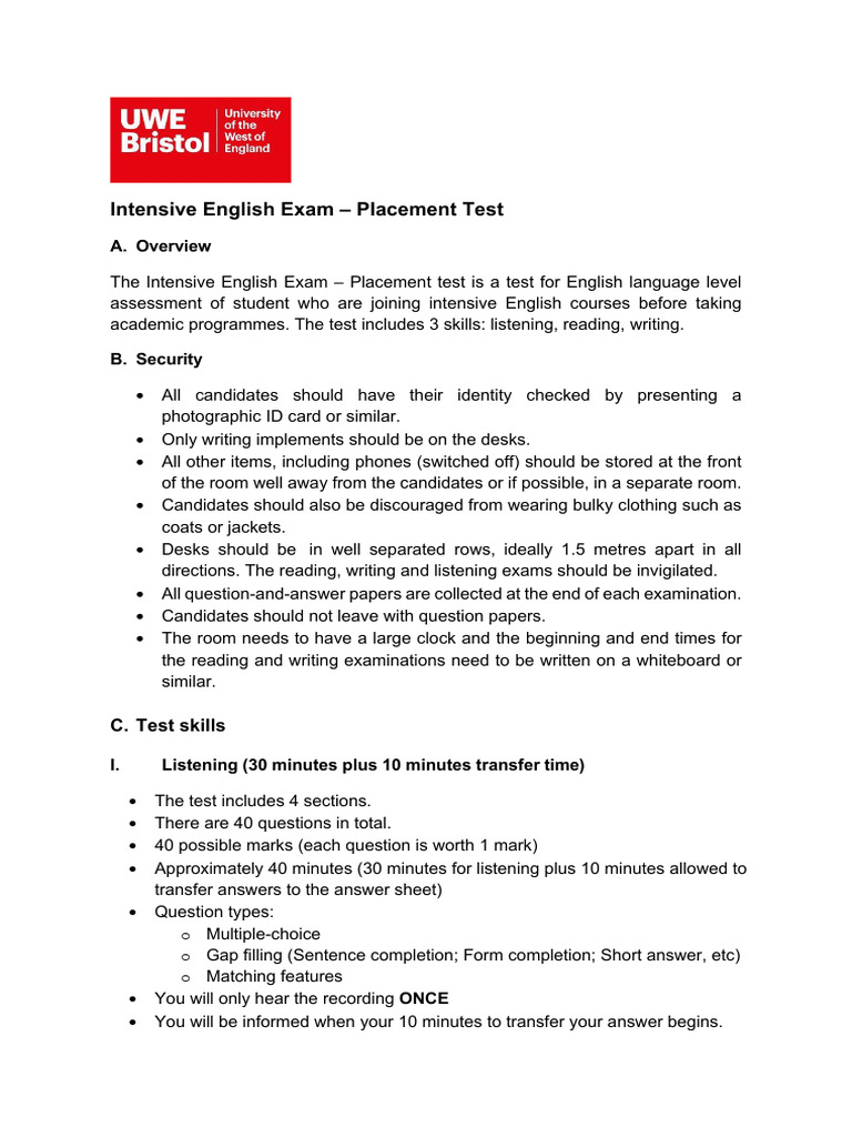 2.Intensive English Exam - Placement Test | PDF