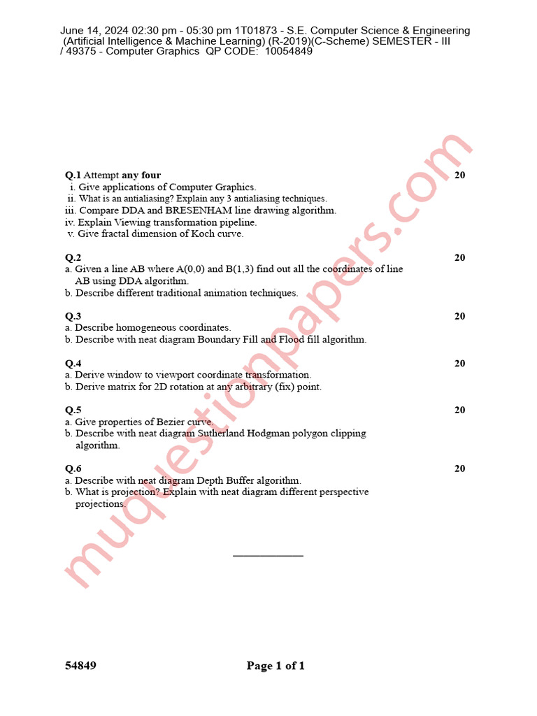 Be Computer Engineering Aids Semester 3 2024 May Computer Graphics Rev 2019 C Scheme | PDF