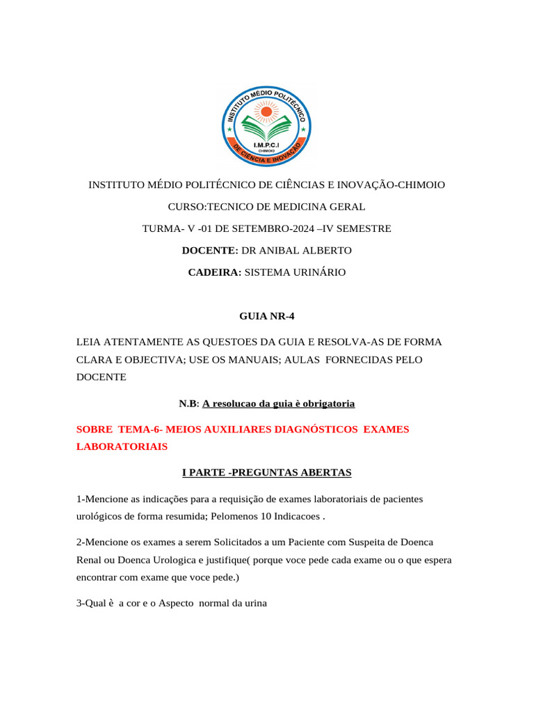 S.URINARIO -GUIA-SEM-CORREC NR-4 | PDF