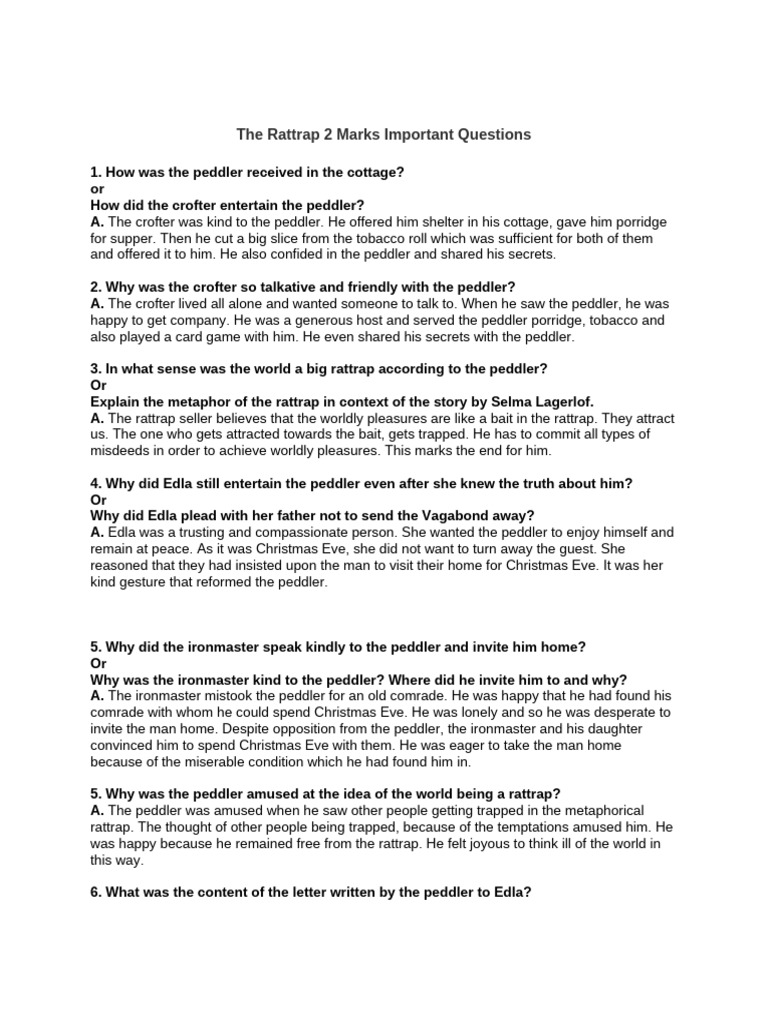The Rattrap 2 Marks Important Questions | PDF The Rattrap 2 Marks Important Questions | PDF