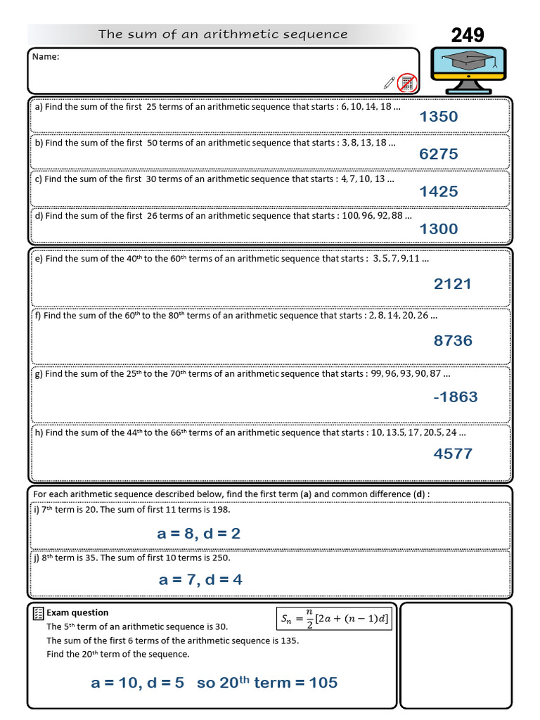 Answers - The Sum of An Arithmetic Sequence | PDF