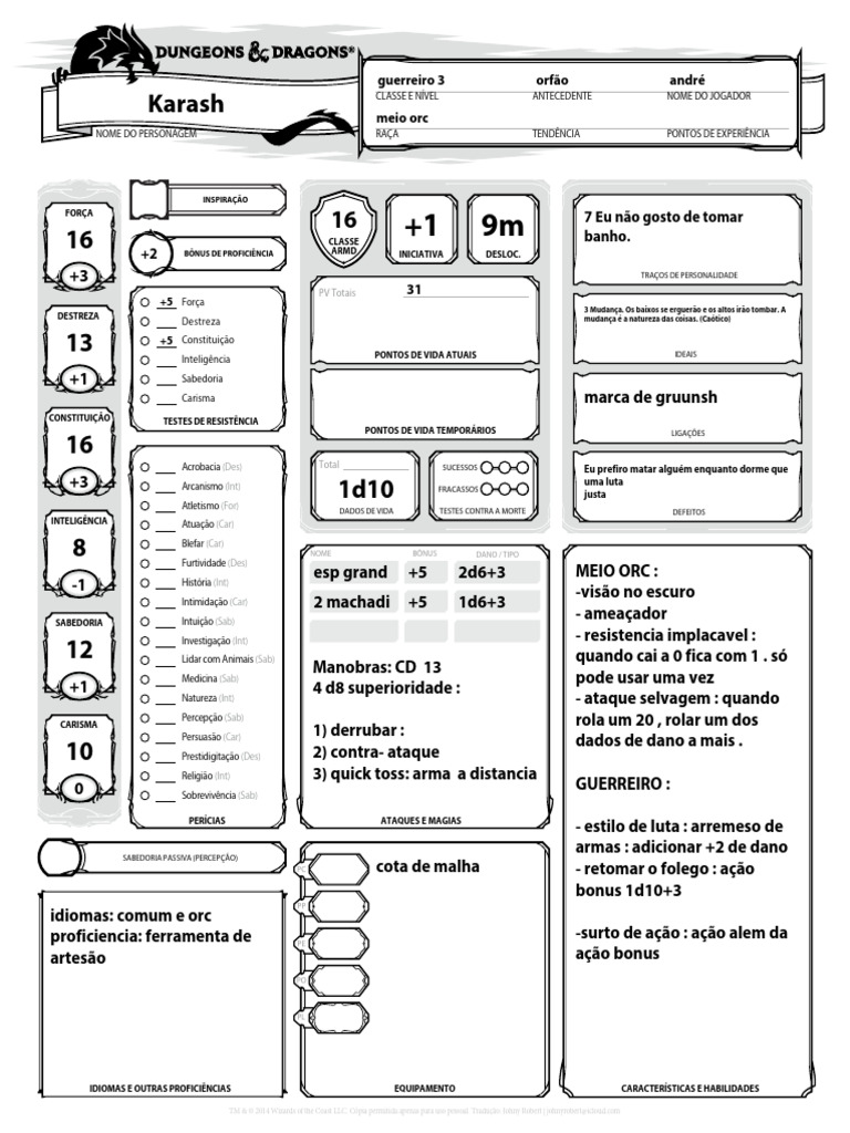 Ficha Barbaro Karash | PDF