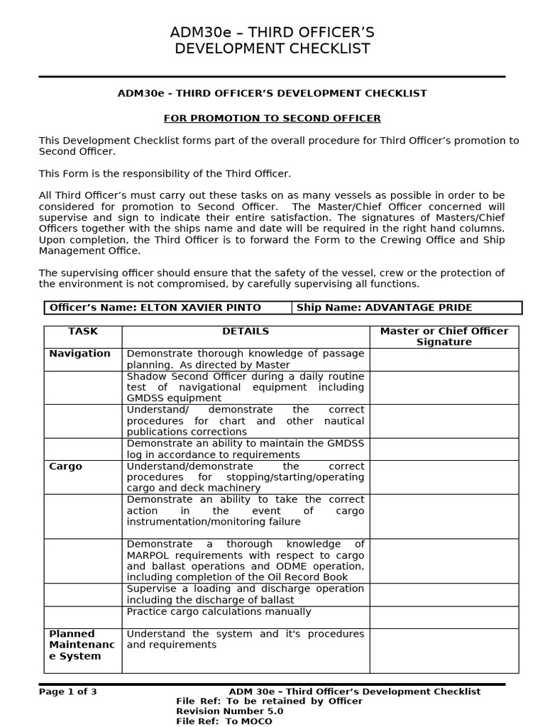 Adm 30e - 3rd Officers Developmetn Checklist | PDF