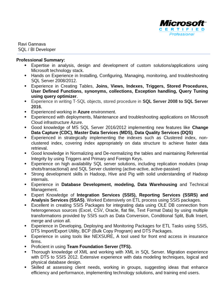 Ravi SQL BI Developer | PDF