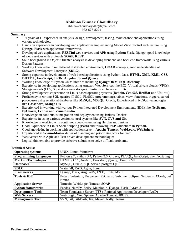 Abhinav Python Developer Resume | PDF