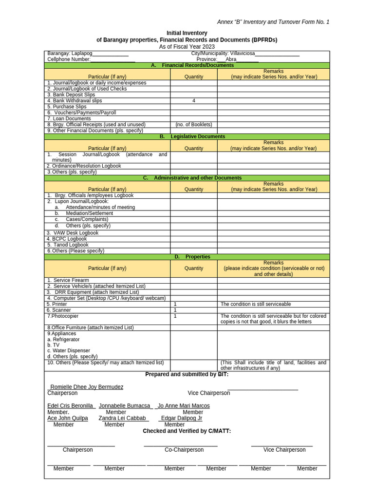 Inventory Form 1 | PDF