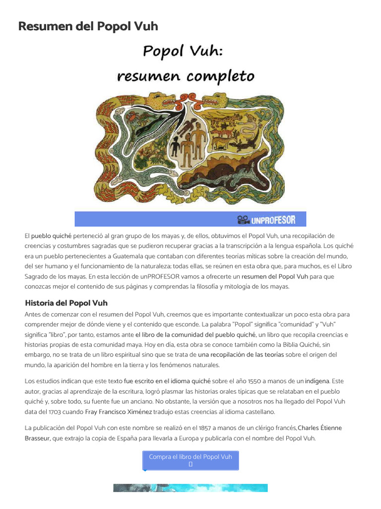 Resumen Del Popol Vuh - Unprofesor.com | PDF