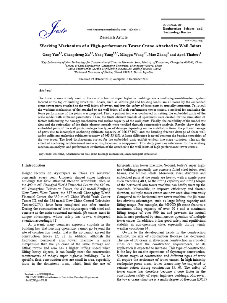 Working Mechanism of a High-performance Tower Cran | PDF