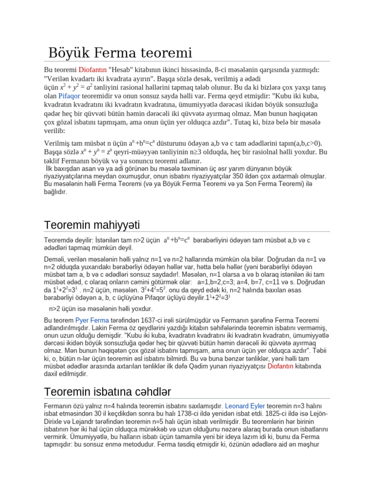 Böyük Ferma Teoremi | PDF