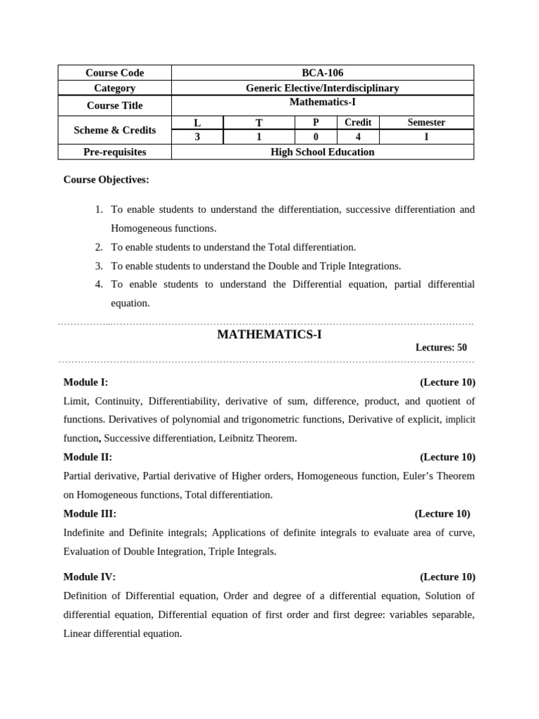 BCA-106 Mathematics-I - Updated | PDF