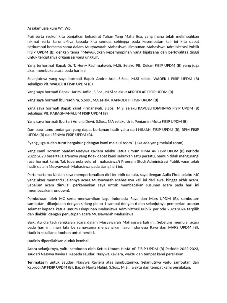 Teks MC Musma 2023 Day 1 (A) | PDF