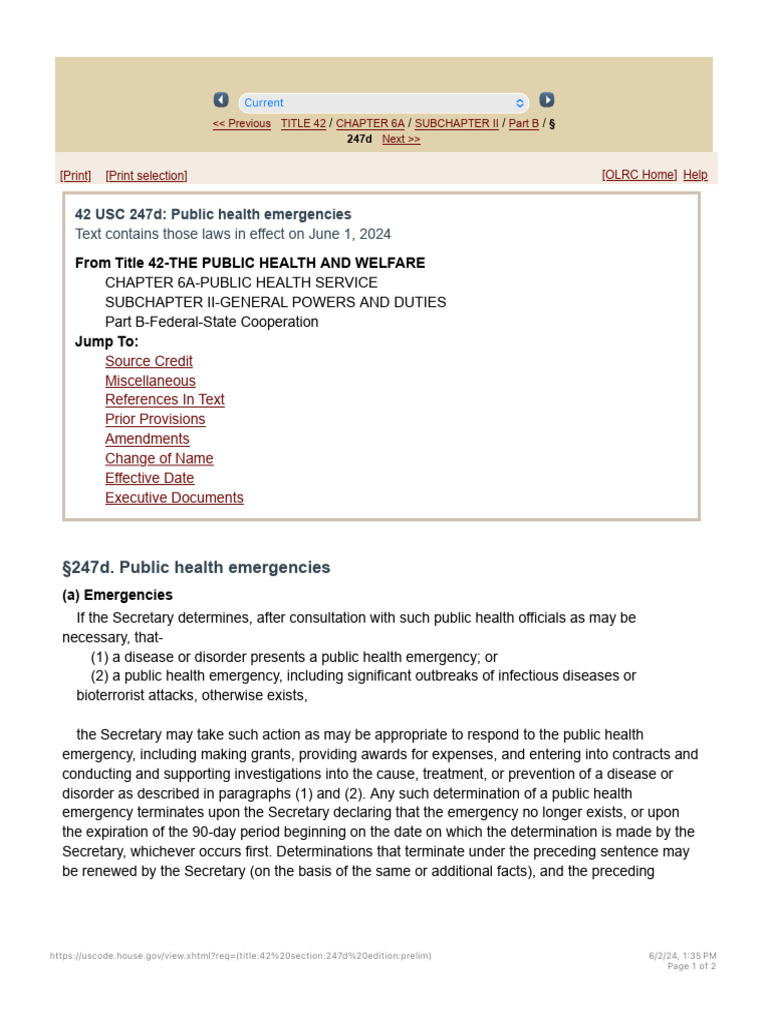 42 USC 247d - Public Health Emergencies | PDF