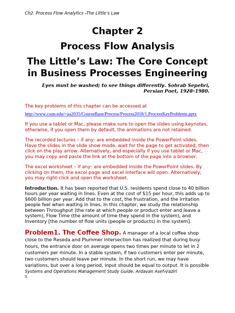 3.Ch1. The Little Law in Process Flow Analysis | PDF | Microsoft Excel ...