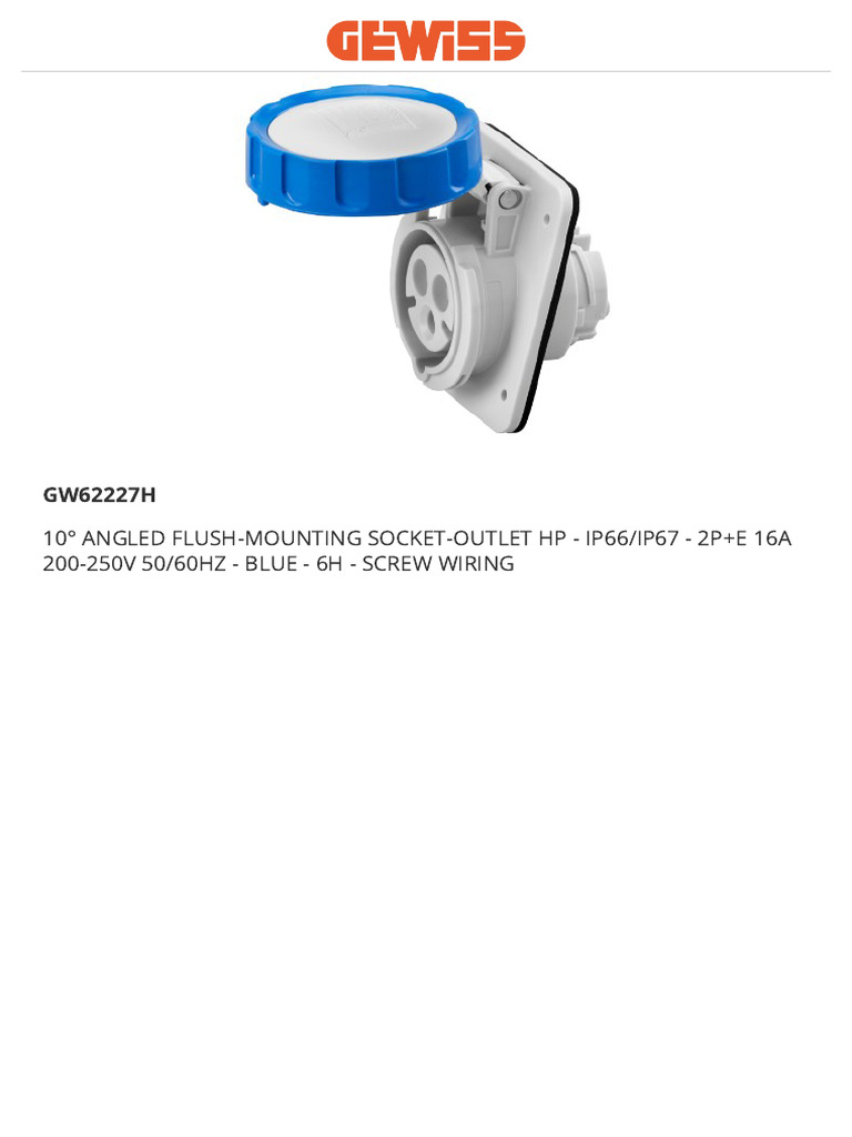 Socket Outlet - GW62227H - Gewiss | PDF