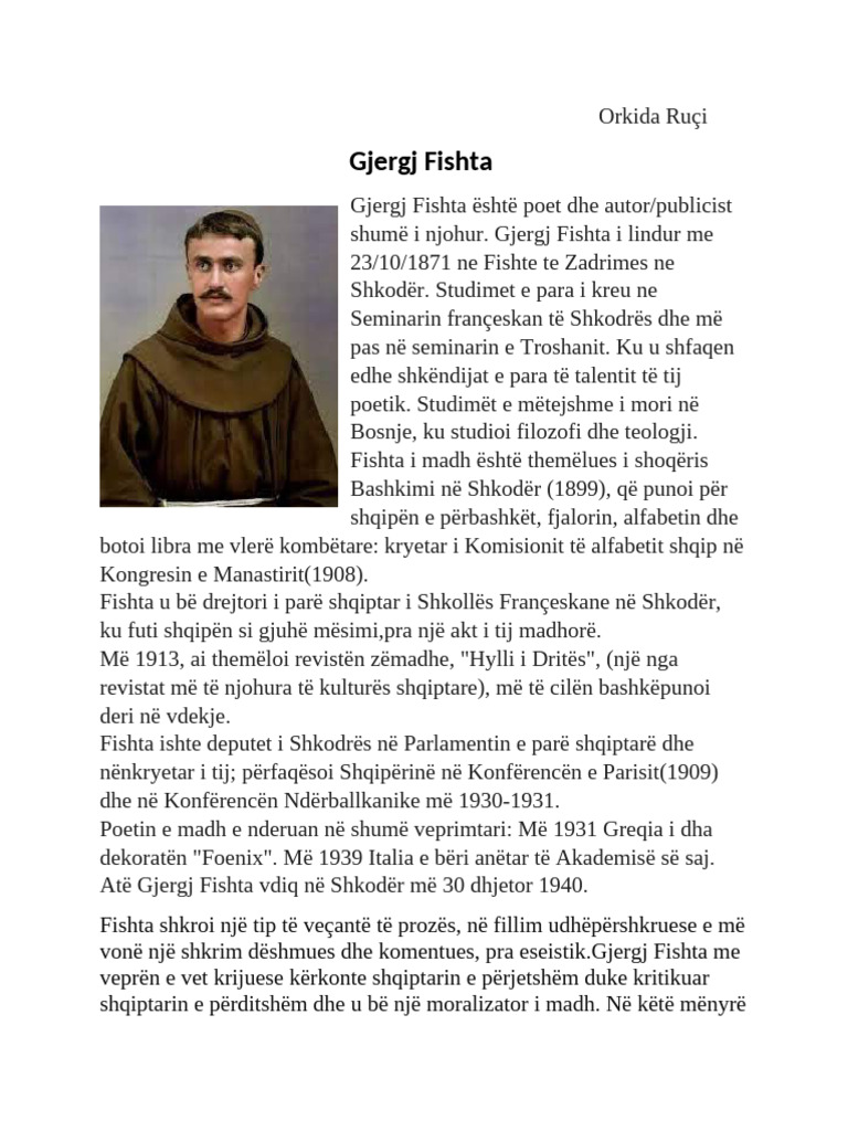 Gjergj Fishta GJUHE VIIIB | PDF