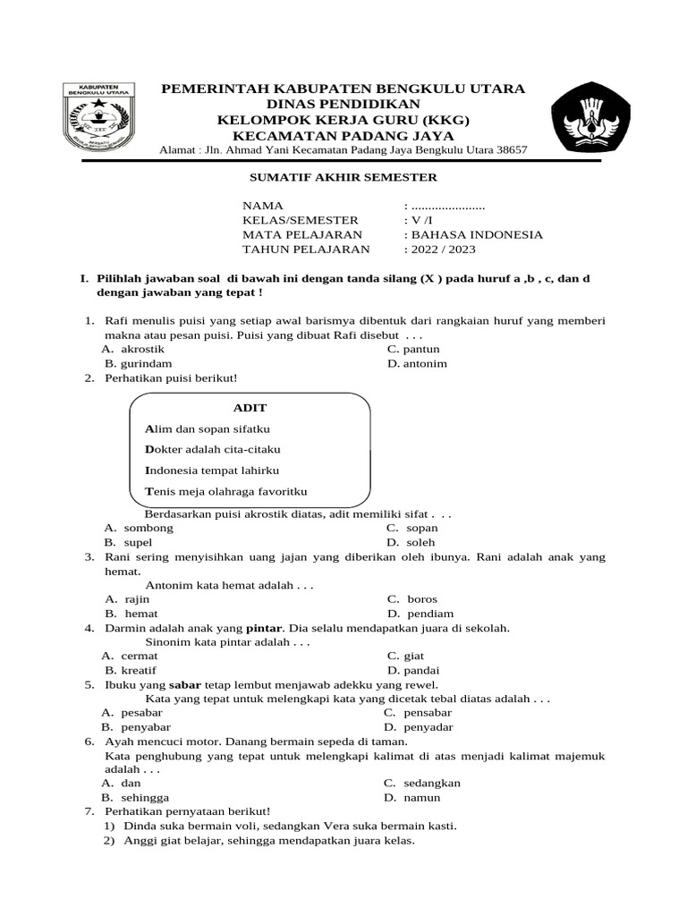 Soal Bahasa Kls 5 Kumer | PDF