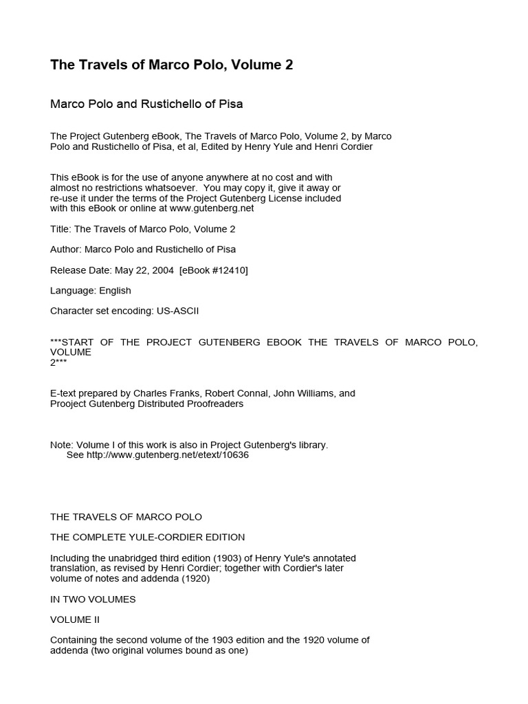 The Travels of Marco Polo, Volume 2 | PDF