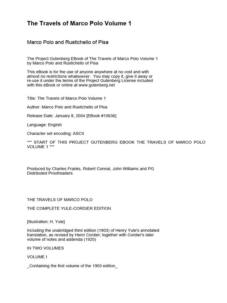 The Travels of Marco Polo, Volume 1 | PDF