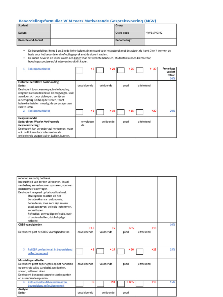 Rubric toetsing VCM MGV(1) | PDF