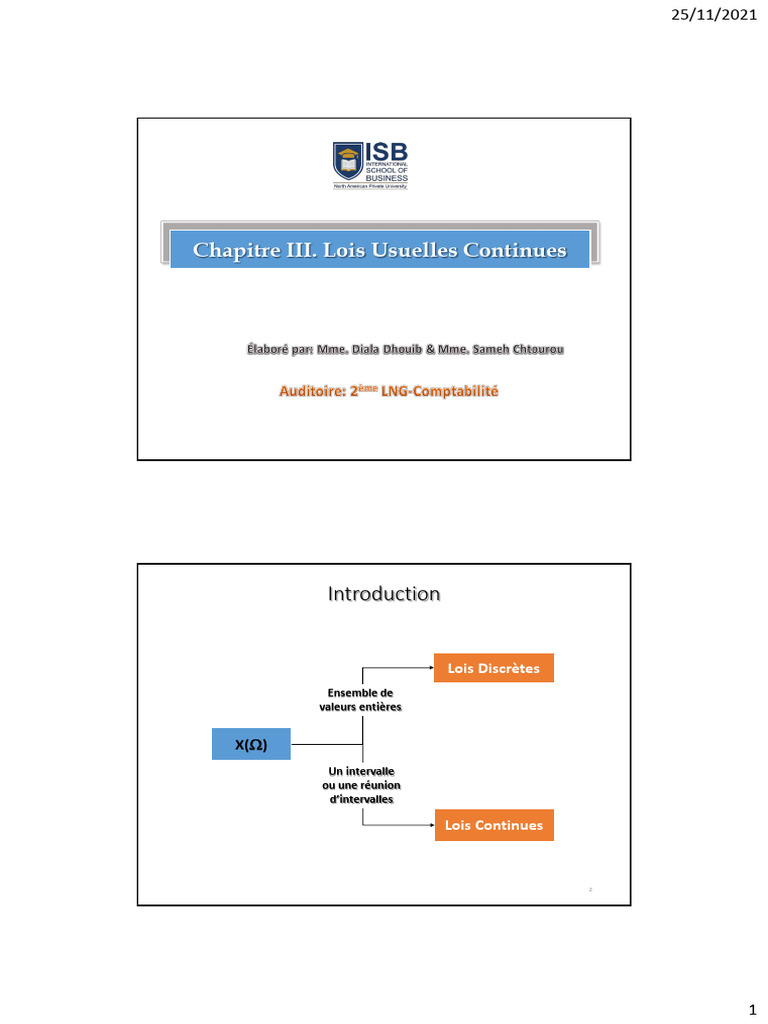Chapitre III Lois Continues 2022 | PDF
