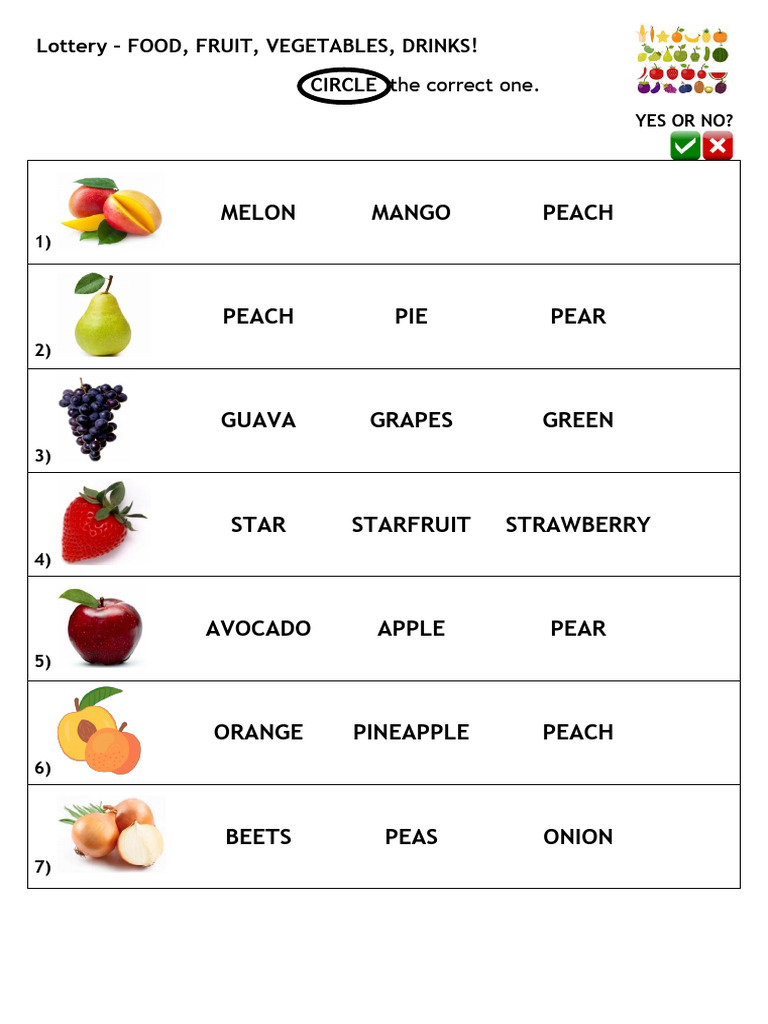 Lottery - Fruit and Vegetables | PDF