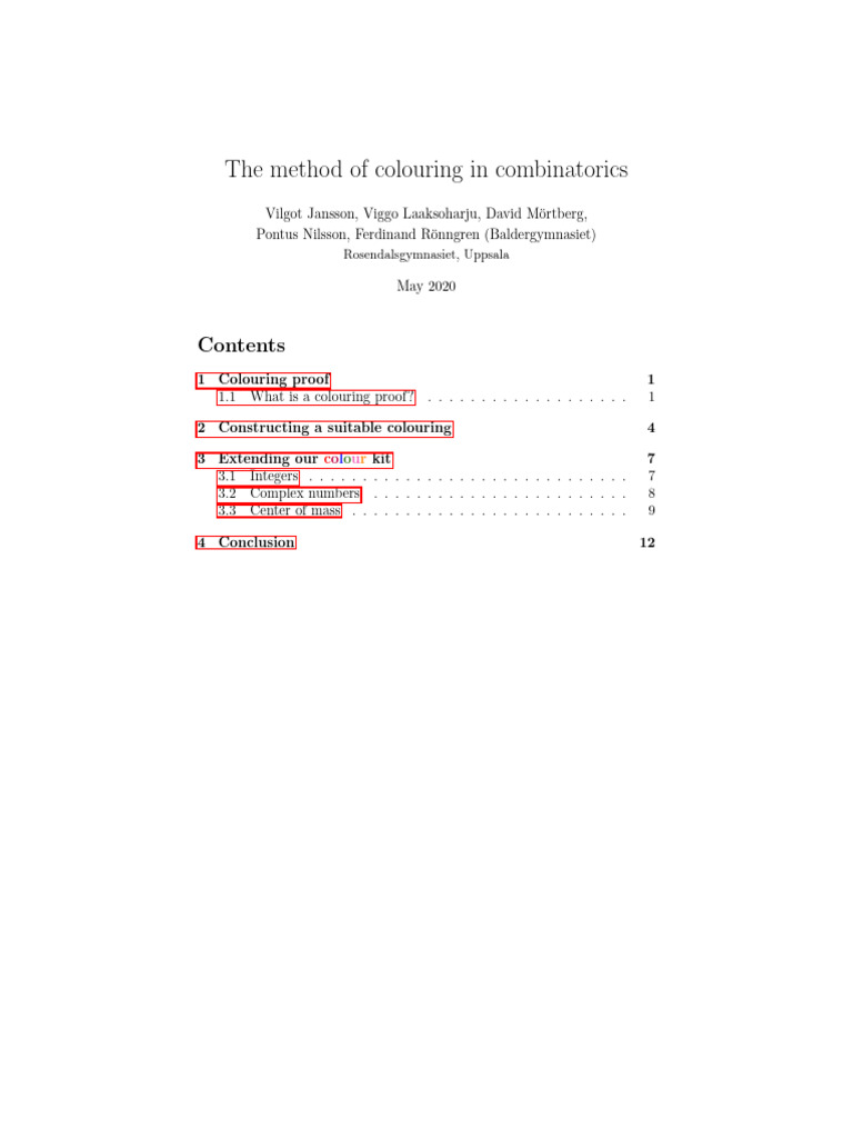 Colouring in Combinatorics Rosendal | PDF