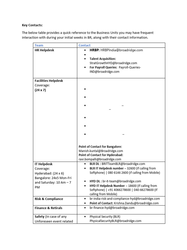 Key Contacts | PDF