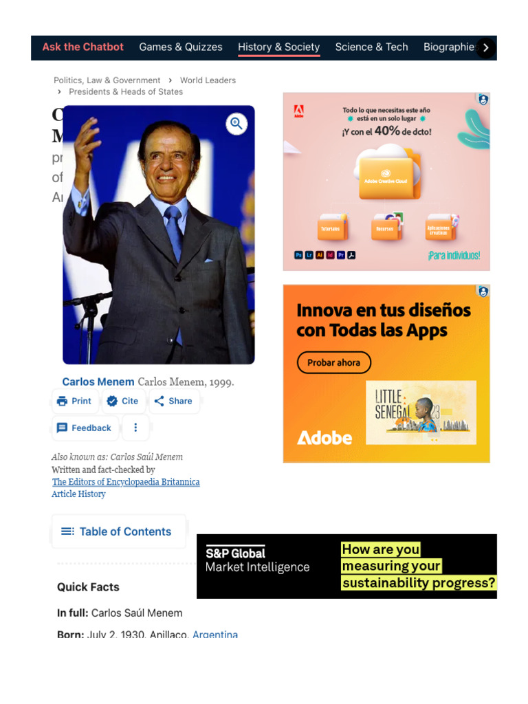 Carlos Menem - Biography & Facts - Britannica | PDF