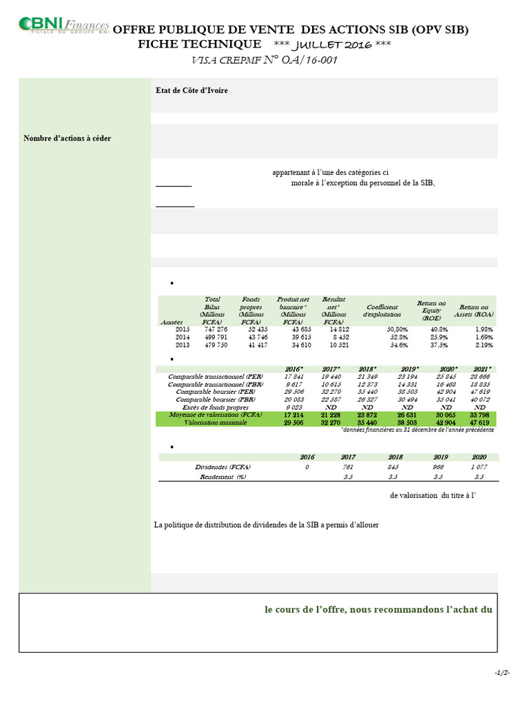FICHE TECHNIQUE VISEE - OPV SIB | PDF
