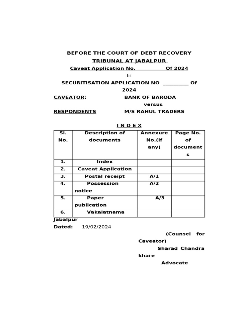 DRT Rewa Caveat Ramesh Pandey MPHC | PDF
