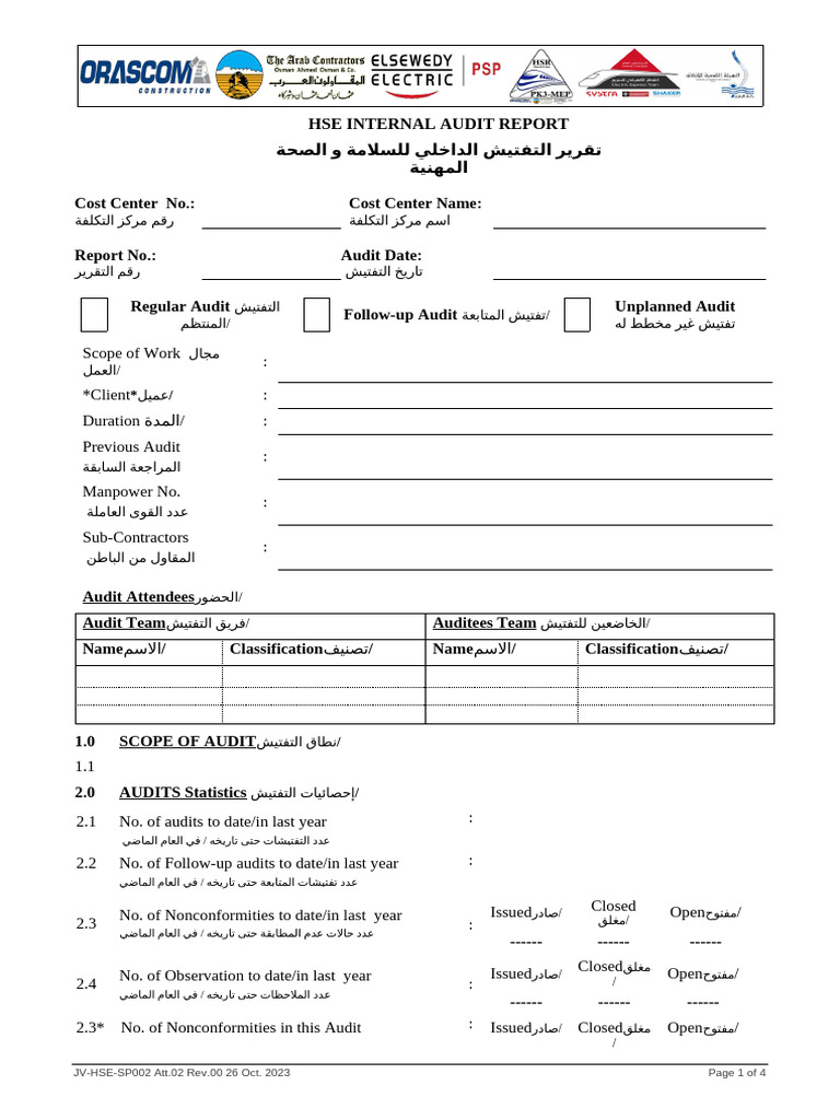 JV-HSE-SP002 Att.02 Internal HSE Audit Report | PDF