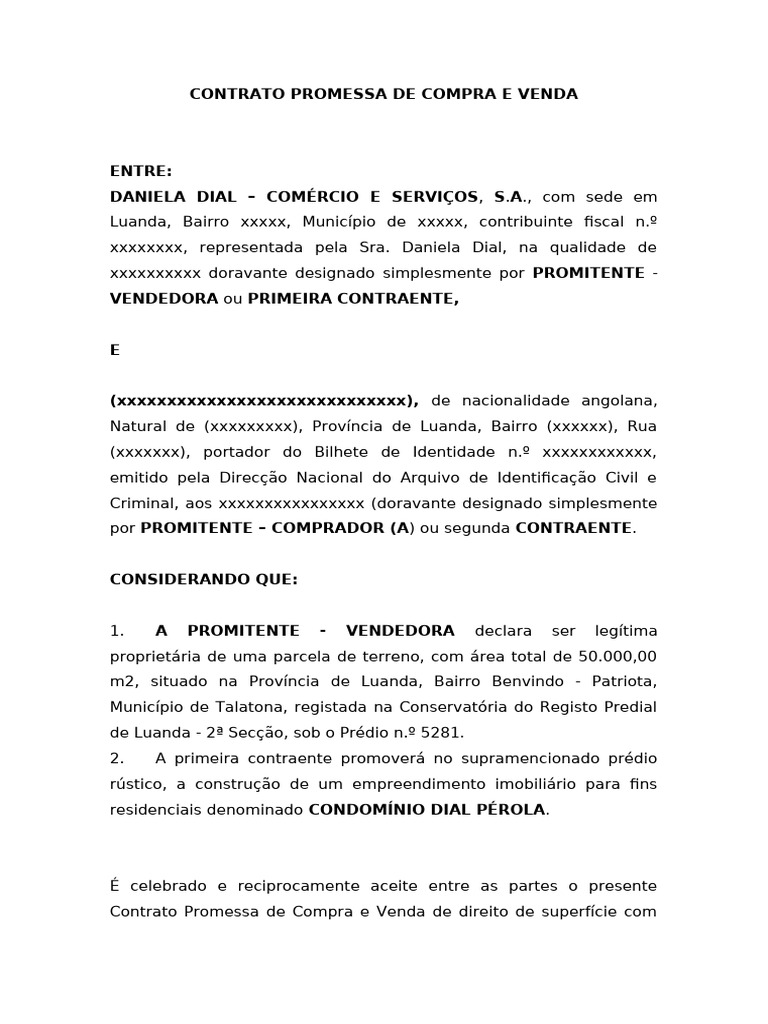 Minuta Do Contrato Promessa de Compra e Venda | PDF