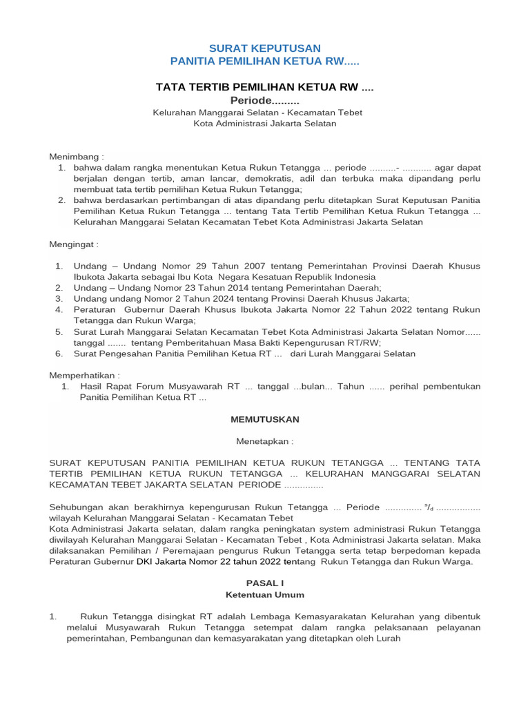 TATA TERTIB PEMILIHAN KETUA RT New 2024 v1 | PDF