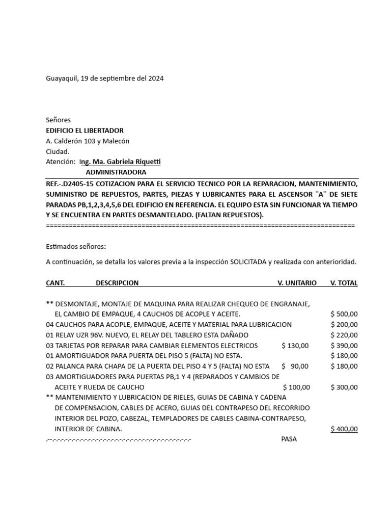 Ascensor A. Actualizado | PDF