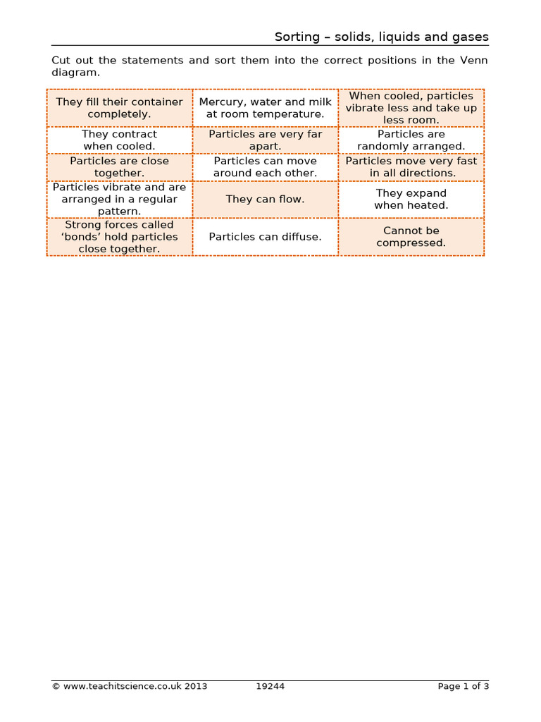 Sorting - Solids, Liquids and Gases: © WWW - Teachitscience.co - Uk ...